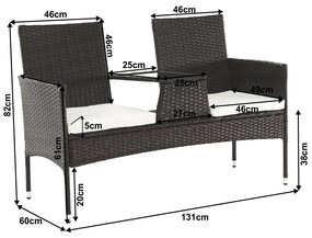 Tempo Kondela, s.r.o. Zahradní lavice se stolkem a poduškami, hnědá/krémová,, LALIT