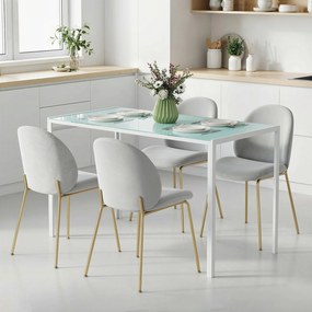 HOMCOM Skleněný Jídelní Stůl Obdélníkový pro 4-6 Osob s Metalickými Nohami Multifunkční do Kuchyně a Obývacího Pokoja 120x60x75 cm Bílý