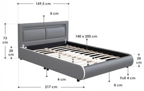 Goleto Čalouněná postel Murcia s LED osvětlením 140 x 200 cm | tmavě šedá