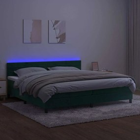 Box spring postel s matrací a LED tmavě zelená 200x200 cm samet 3134486