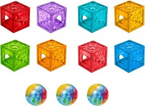 LEAN Toys Magnetické stavební kostky – kostky, kuličková dráha, barevné, 33 ks.