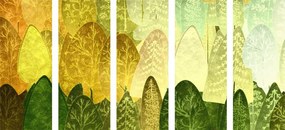5-dílný obraz zelené asymetrické stromy
