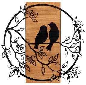 Wallexpert Dekorativní nástěnný dřevěný doplněk Birds In Love 1, Černá, Ořech