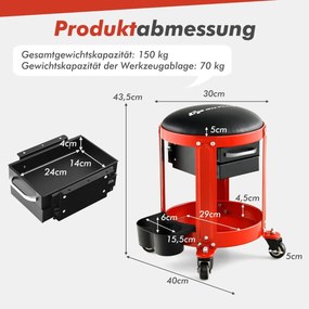 Costway Dílenské sedátko, nosnost 150 kg, dílenské sedadlo se 2 zásuvkami
