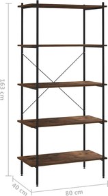 Policový regál s 5 policemi černý a přírodní 80 x 40 x 163 cm 336349