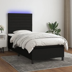 Box spring postel s matrací a LED černá 100x200 cm textil 3134935