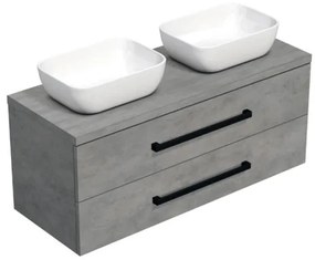 Koupelnová skříňka s černou úchytkou a krycí deskou SAT Cube Way 120x53x46 cm beton mat CUBE46C1203BESAT45