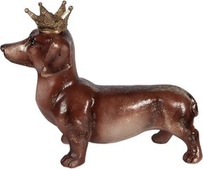 Hnědá dekorace jezevčík s korunkou Dachshund - 35*14*28 cm