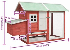 vidaXL Marketos Klec pro kuřata červená 170x81x110 cm masivní borovice a jedle