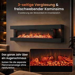 Costway Třístranný elektrický krb 152 cm s LED, 750/1500 W, černý