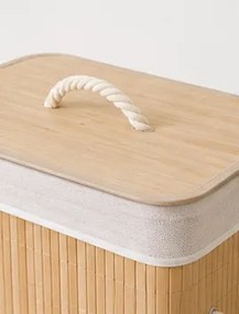 koš na prádlo, objedm 60 l, s víkem, bambus/látka, 50x40x30 cm, přírodní/krémová, Dekorino KP20260033