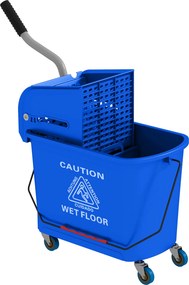 HOMCOM Úklidový vozík mycí kbelík pro domácnost 20 l s odstředivkou a odlučovačem čisté špinavé vody modrý 60L x 27W x 70,5H cm
