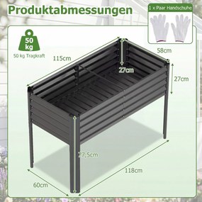 Costway Vyvýšený záhon Kovový květináč s nohami Vyvýšený květináč s drenážním