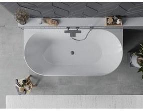 Mexen Oval Slim, volně stojící vana ke stěně 170 x 80 cm, bílá lesklá, grafitový přepad, 52661708000-95