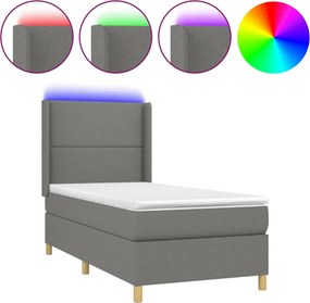 Box spring postel s matrací a LED tmavě šedá 100x200 cm textil 3138774
