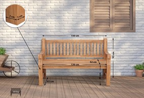 Teaková lavice Daxon s sedací polštář 150 cm – krémová