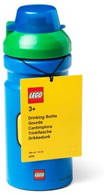 Modrá lahev na vodu se zeleným víčkem LEGO® Iconic, 390 ml
