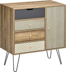 HOMCOM Úložná skříň s 4 zásuvkami a 1 skříňkou - Nohou v stylu hairpin - Boho styl - 79 x 39 x 86 cm Hnědá | Aosom
