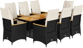 9dílný zahradní bistro set s poduškami černý polyratan 3276966