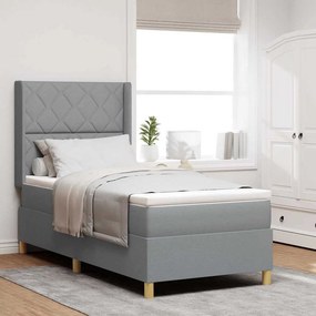 Postel s boxspringem s čelo Světle šedá 90 x 200 cm textil 3341875