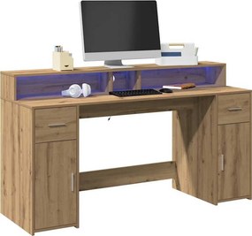 vidaXL Psací stůl s LED světly 160 x 55 x 91 cm kompozitní dřevo [3309431] Barva: dub artisan