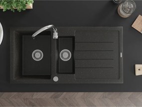 Mexen Andres - granitový dřez 100,0x50,0cm, 1,5-komorový, černá-zlatá, 6515101510-75