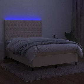 Box spring postel s matrací a LED krémová 140x200 cm textil 3135122