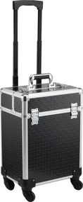 HOMCOM Kosmetický Vozík na Make-up s Telescopickým Držadlem - Nastavitelný, 34L x 24W x 52H cm, Hliník Černý