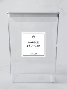 KAPSLE KÁVOVAR – bílá samolepka na dózu, základní písmo, 5 × 5 cm | DomaLEP