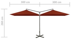 vidaXL Marketos Dvojitý zahradní slunečník s ocelovou tyčí terakota 600x300 cm