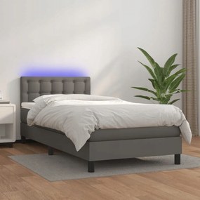 Box Spring Postel S Matrací A Led Šedá Umělá Kůže Šedá tlačítka 80 x 200