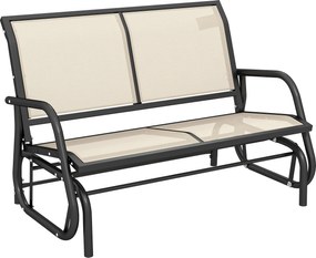 Outsunny houpací křeslo 2místná zahradní lavice zahradní houpačka lavice parková lavice kovový zahradní nábytek černá+béžová 120 x 70 x 85 cm | Aosom
