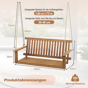 Costway Verandová houpačka pro 2 osob s 2 lany k zavěšení. Udrží až 360 kg.