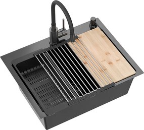 Kuchyňský nerezový dřez QUADRON LUKE 110 černý metalický s ohebnou baterií a příslušenstvím 58x45x20 cm