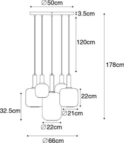 Závěsné svítidlo černé se zlatem s kouřovým sklem vč. 5 PUCC - Zuzanna