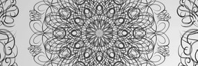Obraz abstraktní květinová Mandala v černobílém provedení - 150x50 cm