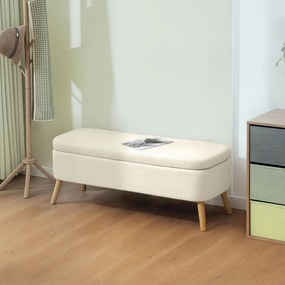 HOMCOM Úložná lavice, sedací lavice s úložným prostorem 65 l, materiál teddy-fleece, kaučukové dřevo, 120 x 42 x 45 cm, béžová