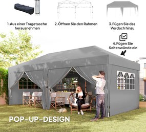 Pavilon cca 6x3m Stáj Odolný proti zimě Pop-up skládací pavilon s oknem Dveře na zip Boční díly UV ochrana