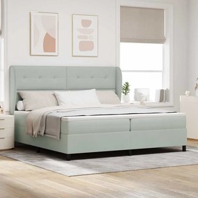 Postel s boxspringem s čelo Světle šedá 200 x 200 cm samet 3340946
