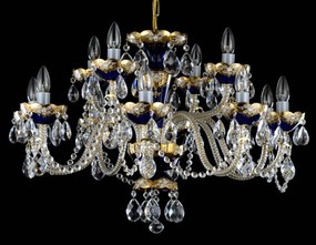12 Arms Blue enameled crystal chandelier with glass flowers &amp; almonds