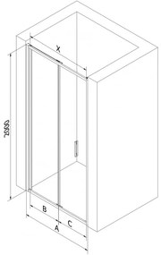 Mexen Exo, skládací dveře do otvoru 60x200 cm, 6mm čiré sklo, černý profil, 816-060-000-70-00