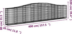 Klenuté gabionové koše 2 ks 400x30x80/100 cm pozinkované železo 3145813