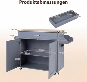 Costway Kuchyňský vozík s držákem, kořenkou a zásuvkou, šedý
