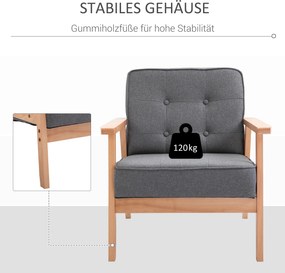 HOMCOM Samostatné Křeslo Lounge s Čalouněním a Dřevěným Rámem, Lněné Šedé 64,5 x 70 x 74 cm