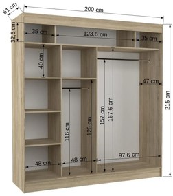 Šatní skříň s posuvnými dveřmi Balton - 200 cm Barva: dub Sonoma