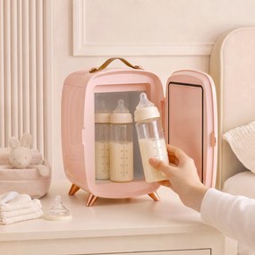 HOMCOM Minilednička na kosmetické produkty, nápoje a občerstvení, přenosná, se svítícím zrcátkem, tichý provoz, 6L, růžová