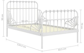 vidaXL Marketos Prodloužitelný rám postele bílý kov 80 x 130/200 cm