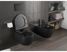 Mexen Carmen, závěsná WC mísa 490x365x340 mm, Rimless Tornádo + WC sedátko z duroplastu, černá matná, 30880185T