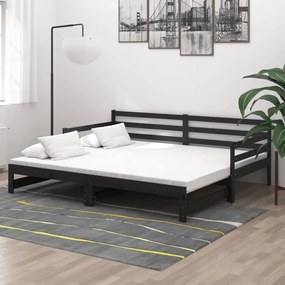 vidaXL Výsuvná denní postel 2 × (90x200 cm) černá masivní borové dřevo