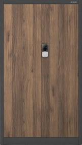 Kovová kancelářská skříň se zámkem na kód antracitová, ořech, 900x1850x400 mm: DANIEL Eco Design